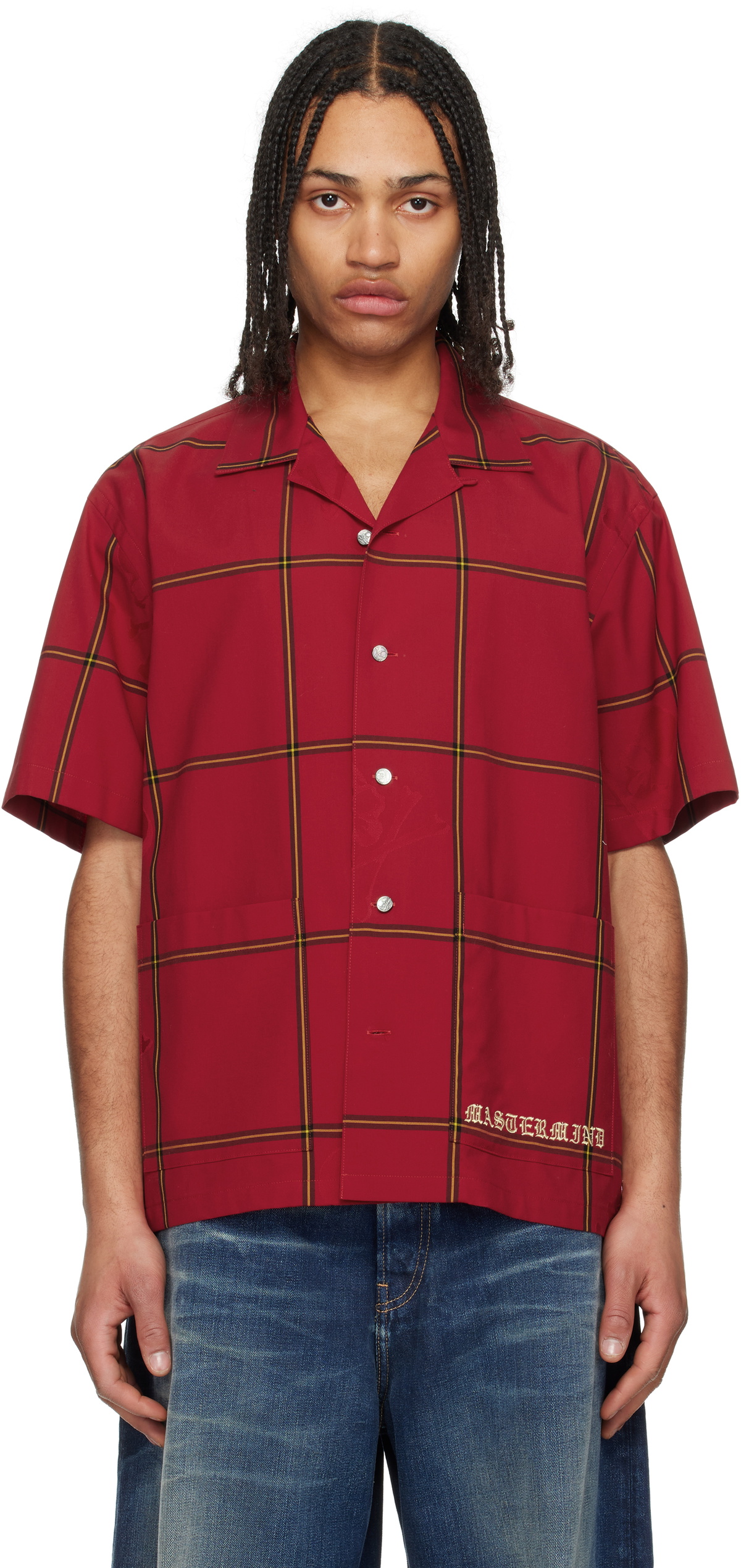 mastermind JAPAN Red Windowpane Plaid Shirt mastermind JAPAN
