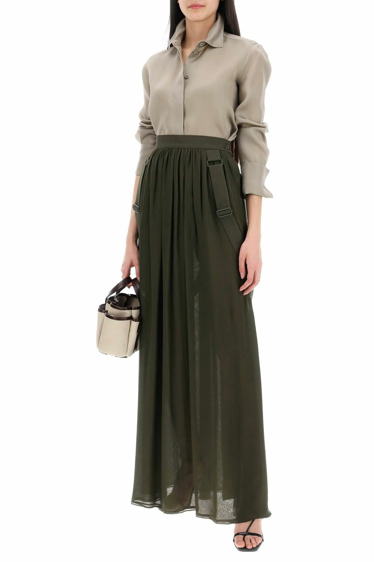 MAX MARA maxi silk chiffon jedy skirt in Green Max Mara