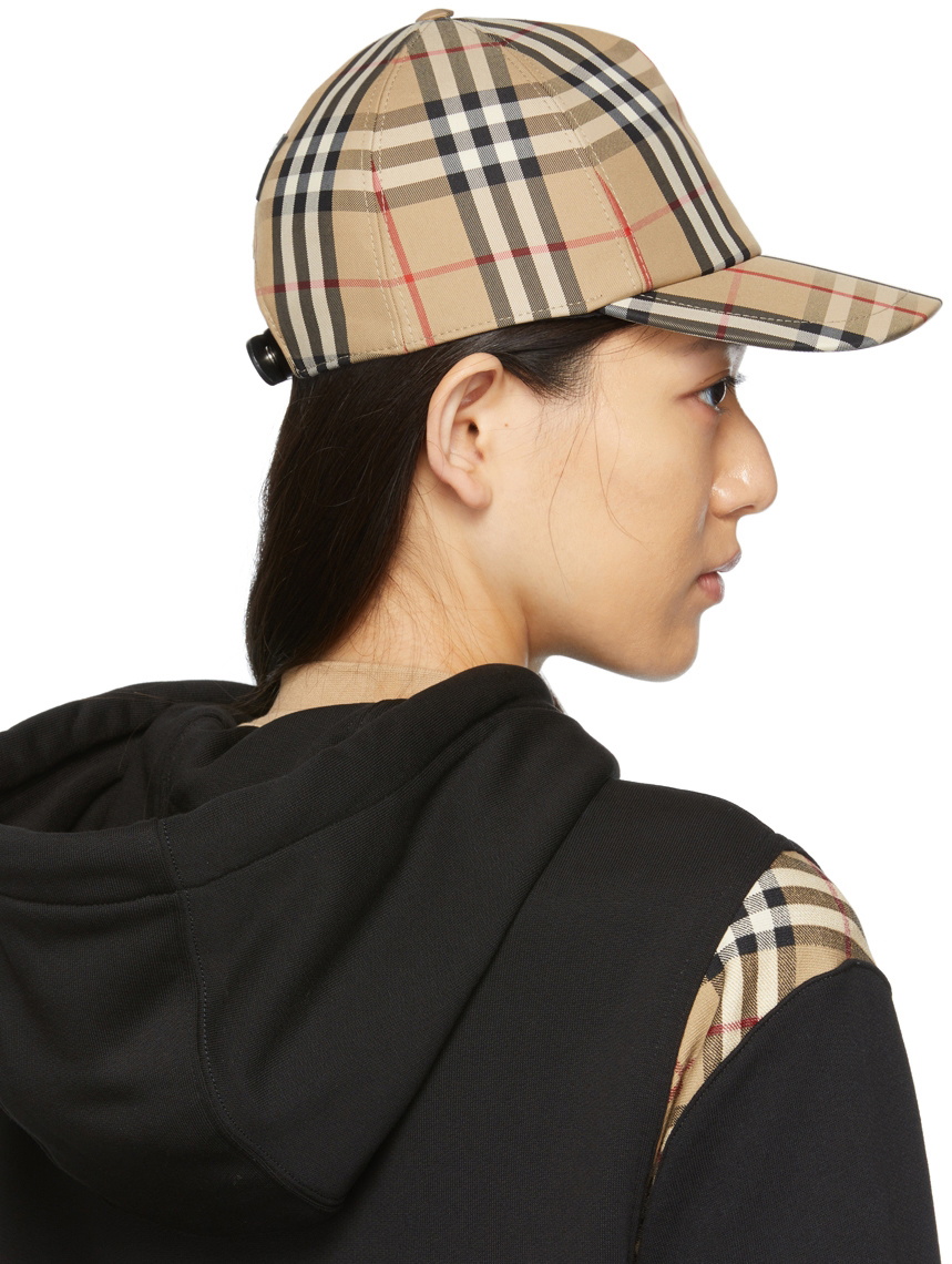 Burberry Beige Vintage Check Logo Appliqué Baseball Cap Burberry