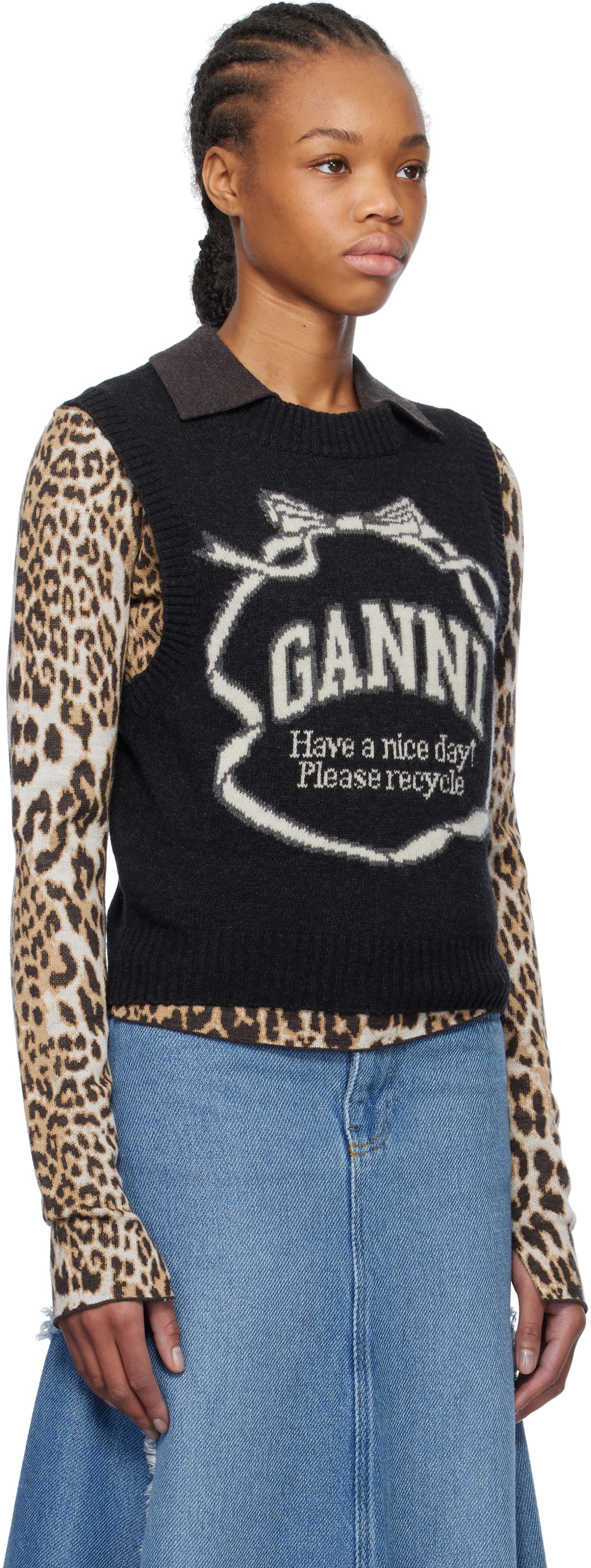 GANNI Black Graphic Bow Vest GANNI