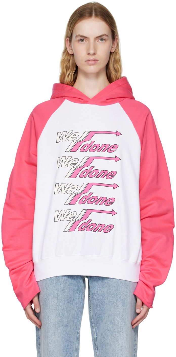 We11done White & Pink Raglan Hoodie We11done