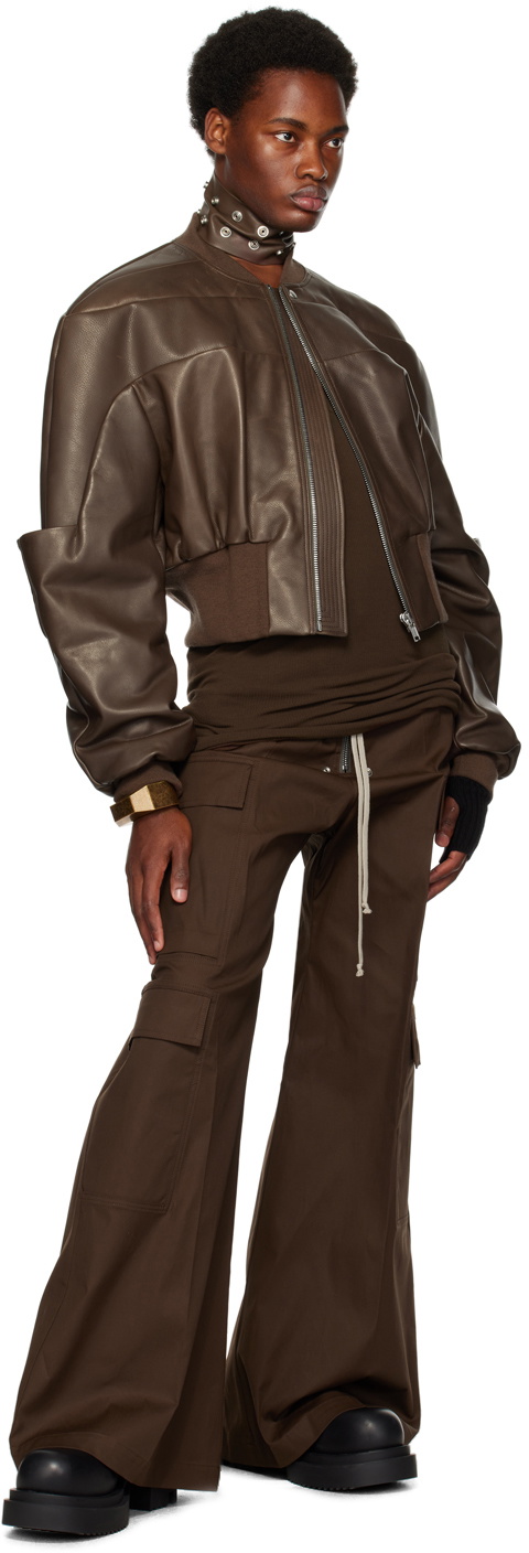 Rick Owens Brown Girdered Leather Jacket Rick Owens