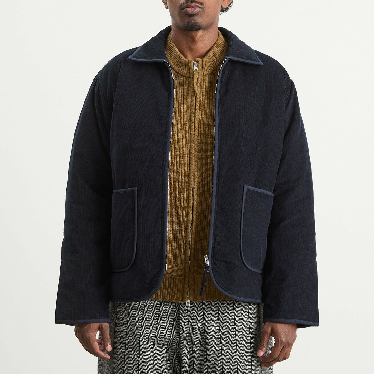 Kardo Men's Cord Double Zip Jacket in Navy Kardo