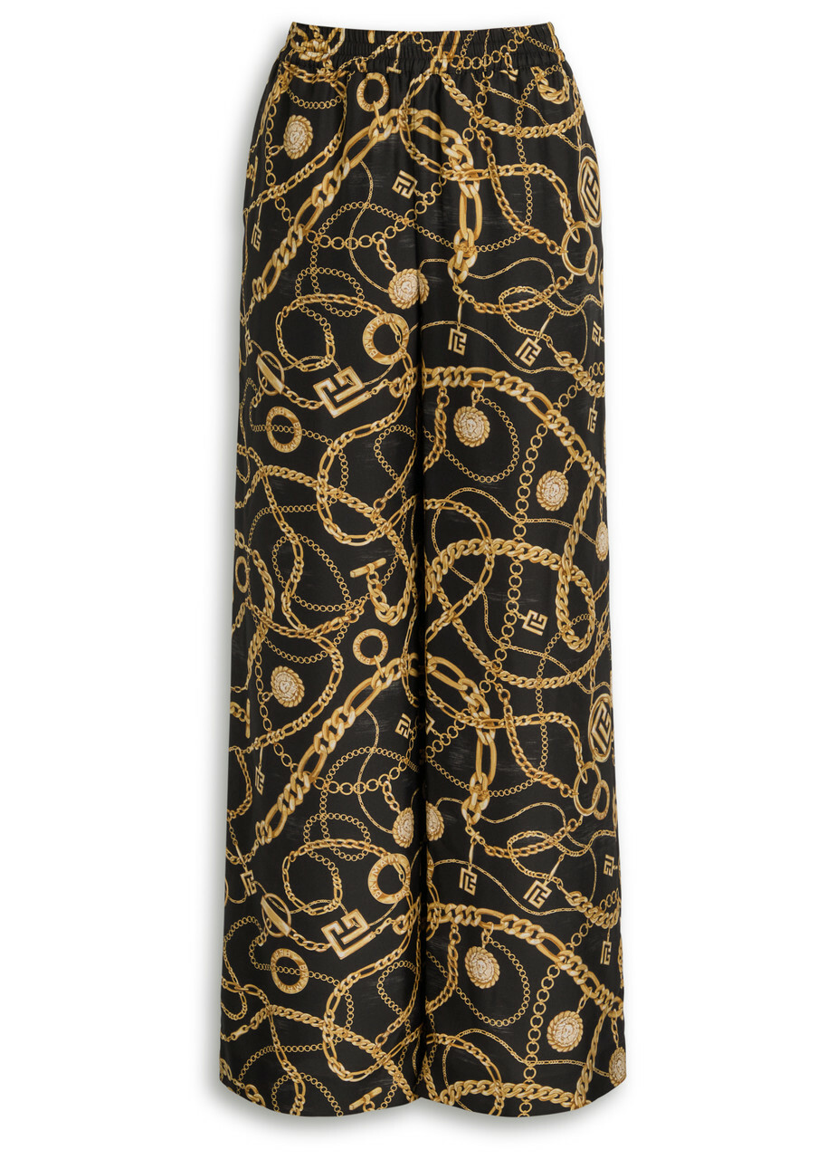 Balmain Printed Silk Trousers Black Gold Balmain
