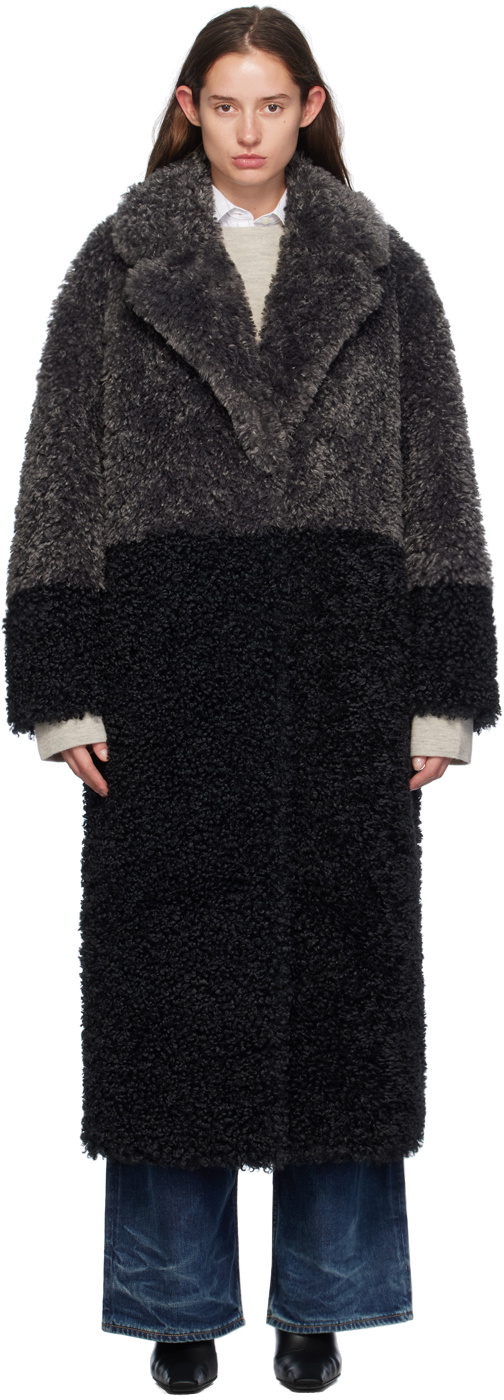 Stand Studio Black & Gray Julie Faux-Shearling Coat Stand Studio