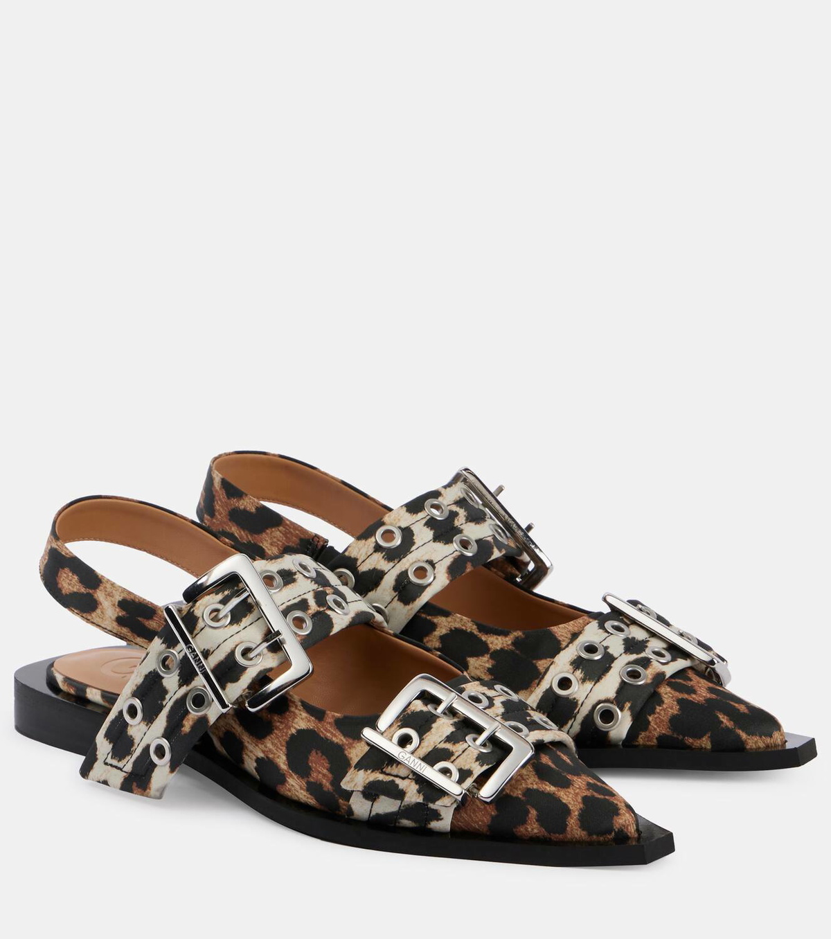 Ganni Leopard-print satin slingback flats GANNI