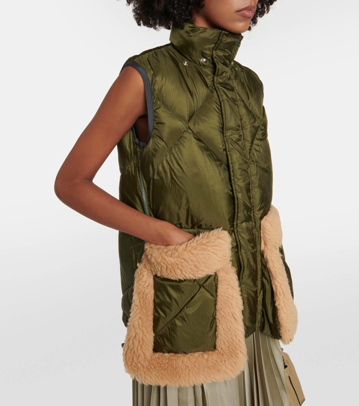 Sacai Shearling-trimmed quilted jacket Sacai