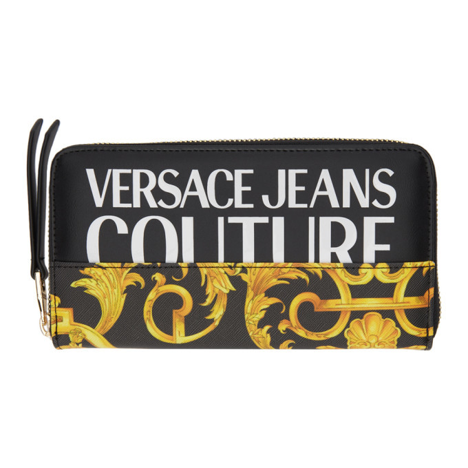 Versace Jeans Couture Black and Gold Barocco Print Wallet Versace