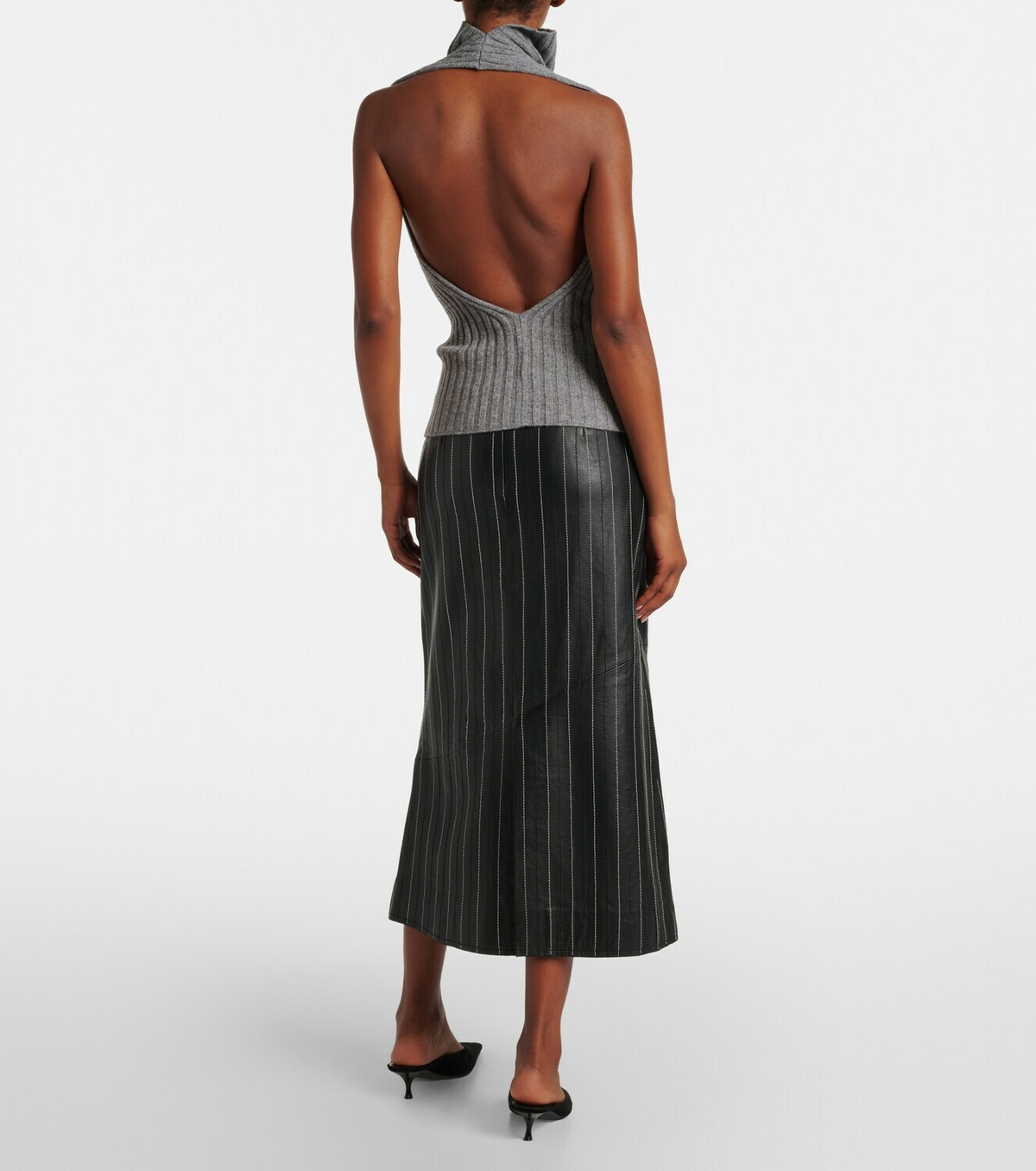 Victoria Beckham Draped ribbed-knit wool-blend top Victoria Beckham