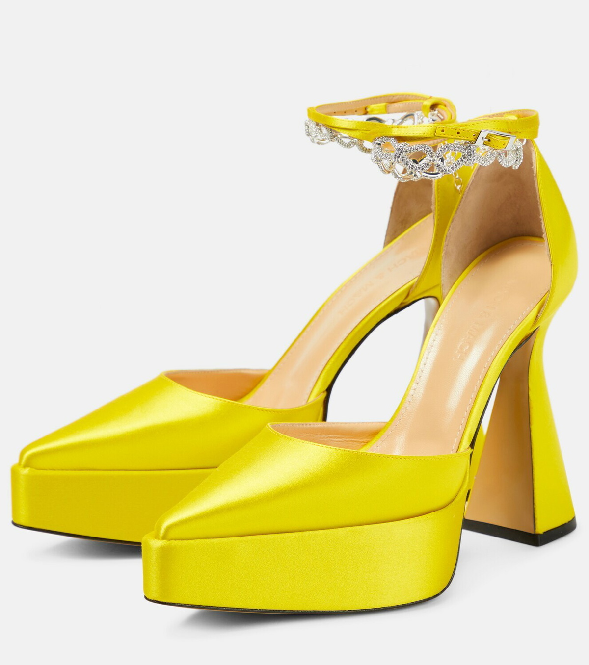 Mach & Mach - Bow Chain embellished satin platform pumps MACH & MACH