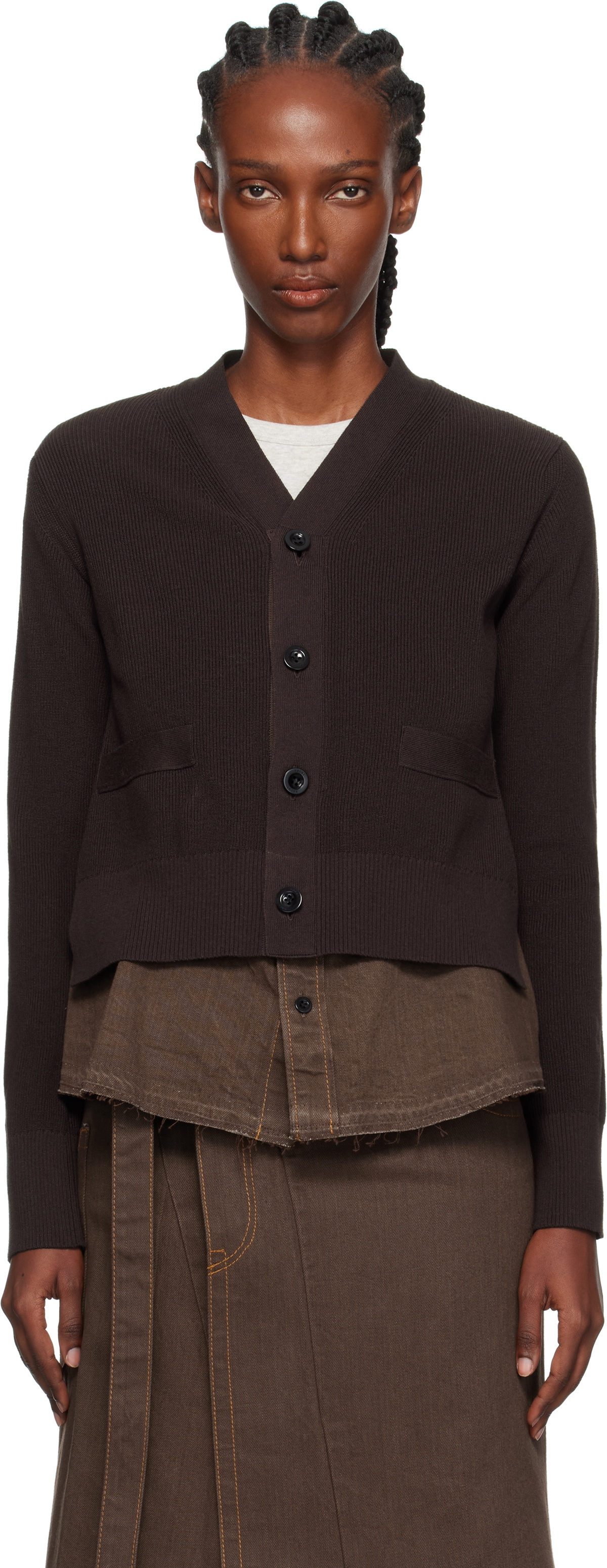 sacai Brown Denim x Knit Cardigan Sacai