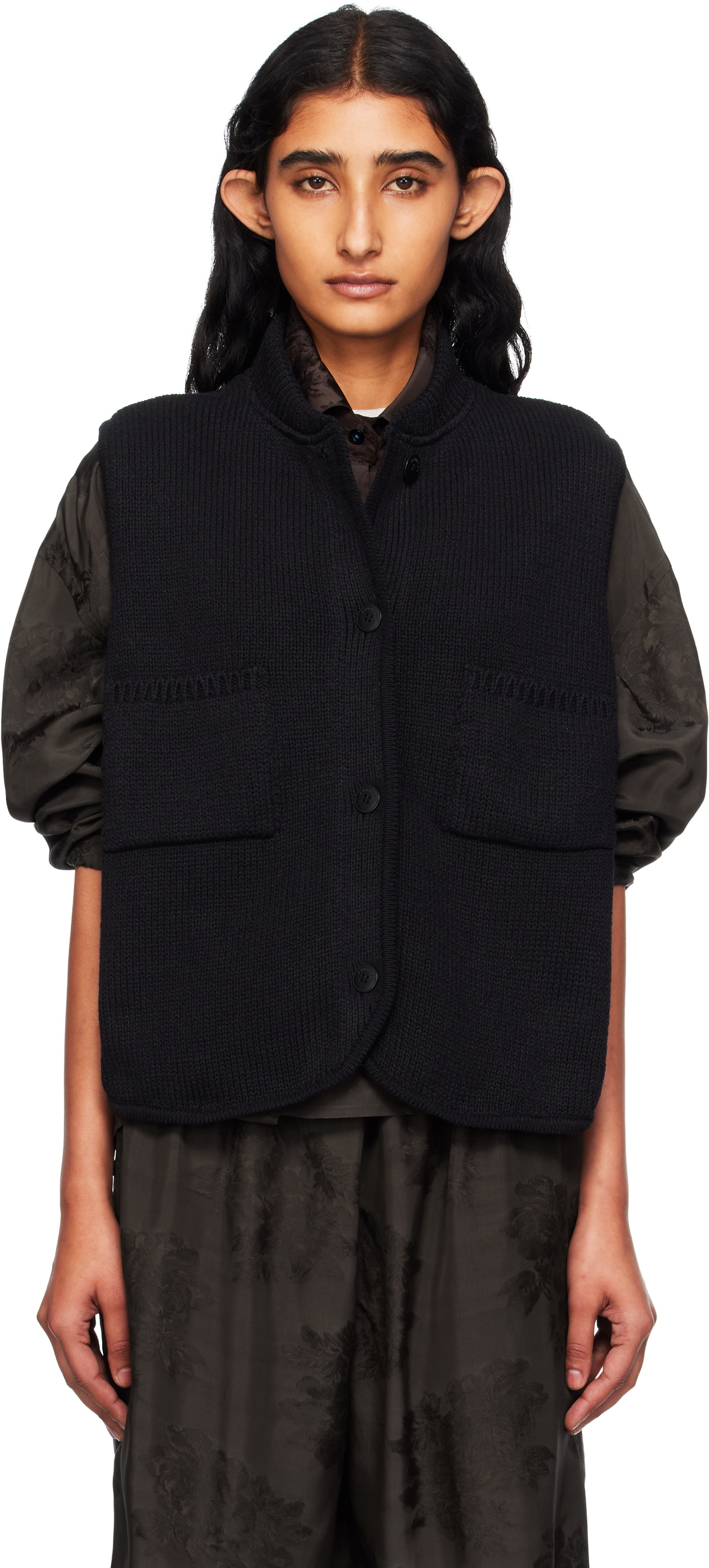 Cordera Black Boxy Cotton Waistcoat Cardigan CORDERA
