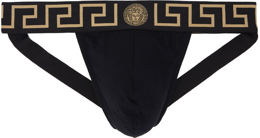 Versace Underwear Black Greca Border Jockstrap Versace Underwear