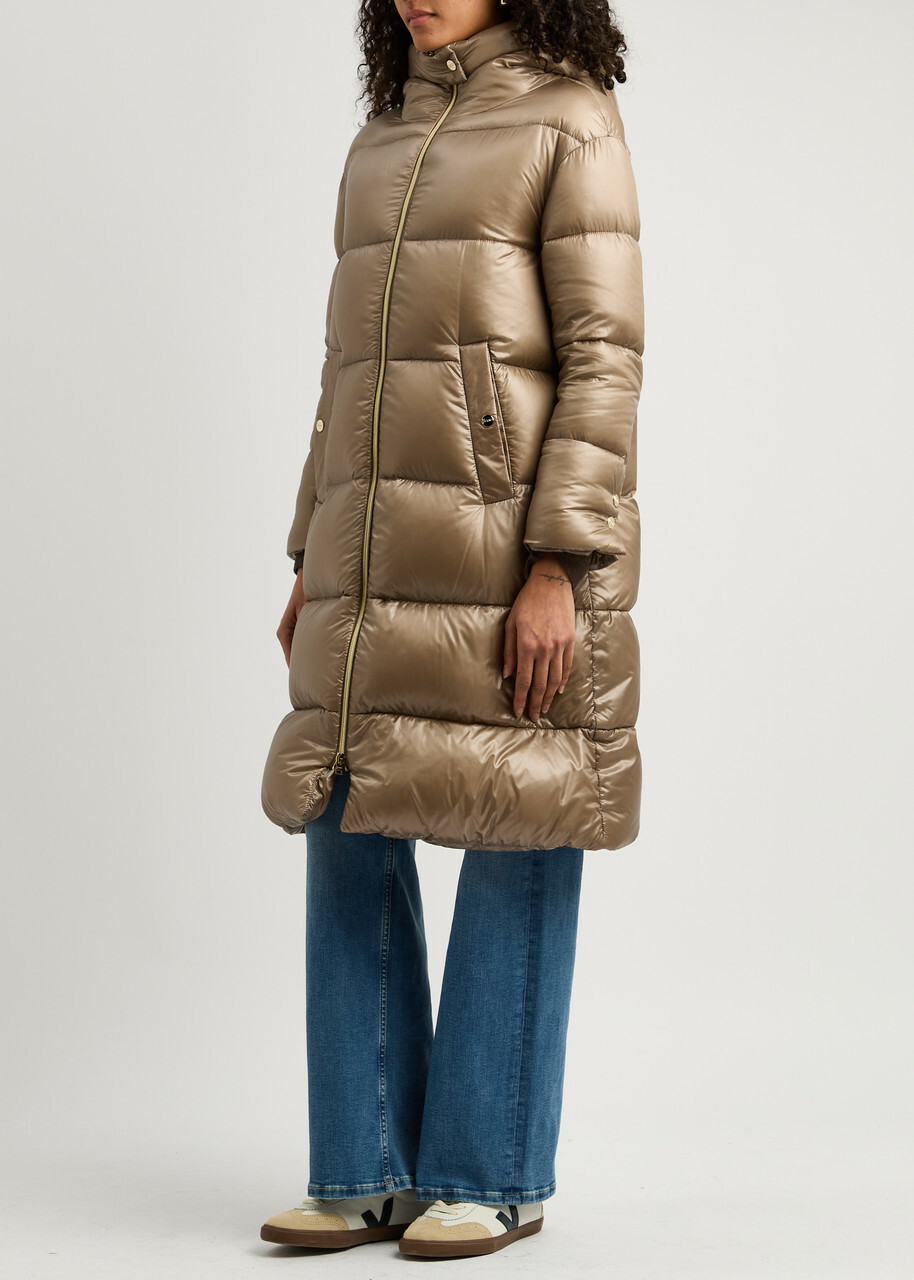 Herno Ultralight Hooded Quilted Shell Coat Light Brown Herno