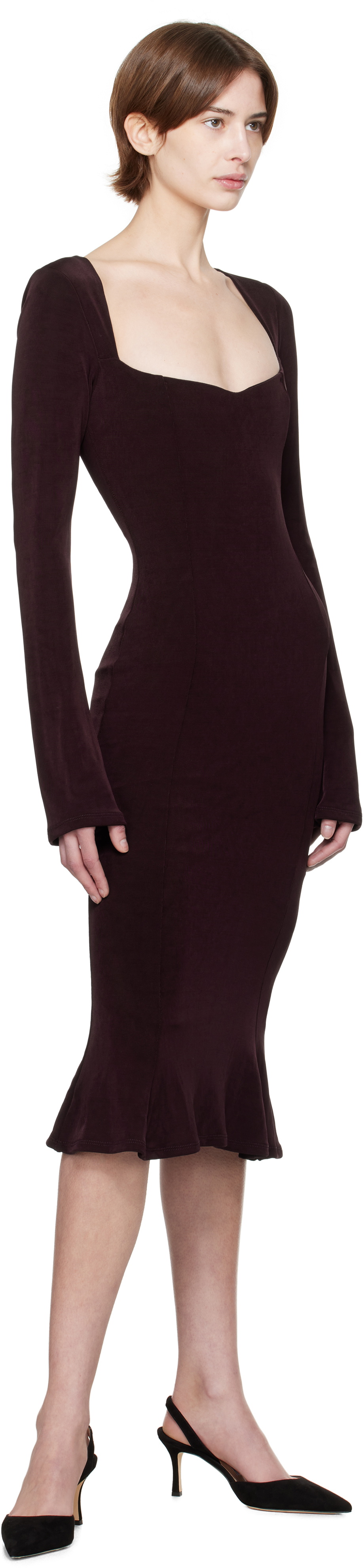 Mirror Palais Burgundy Cindy Supermodel Midi Dress Mirror Palais