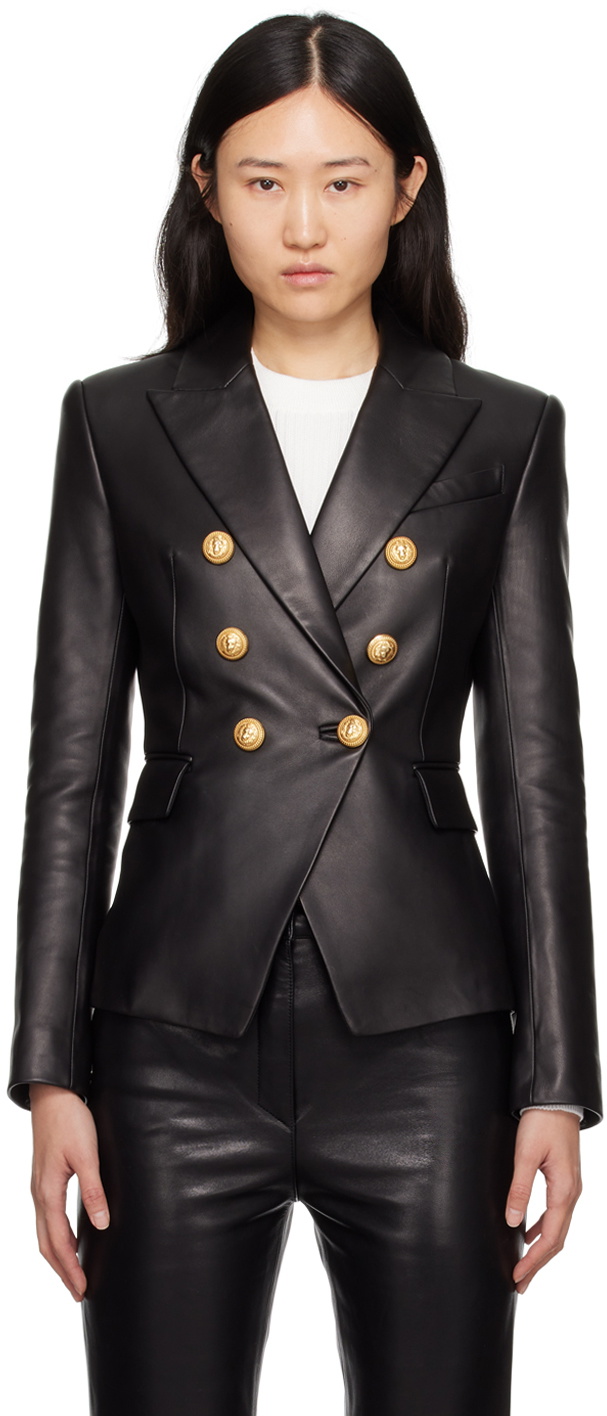 Balmain Black 6-Button Leather Jacket Balmain