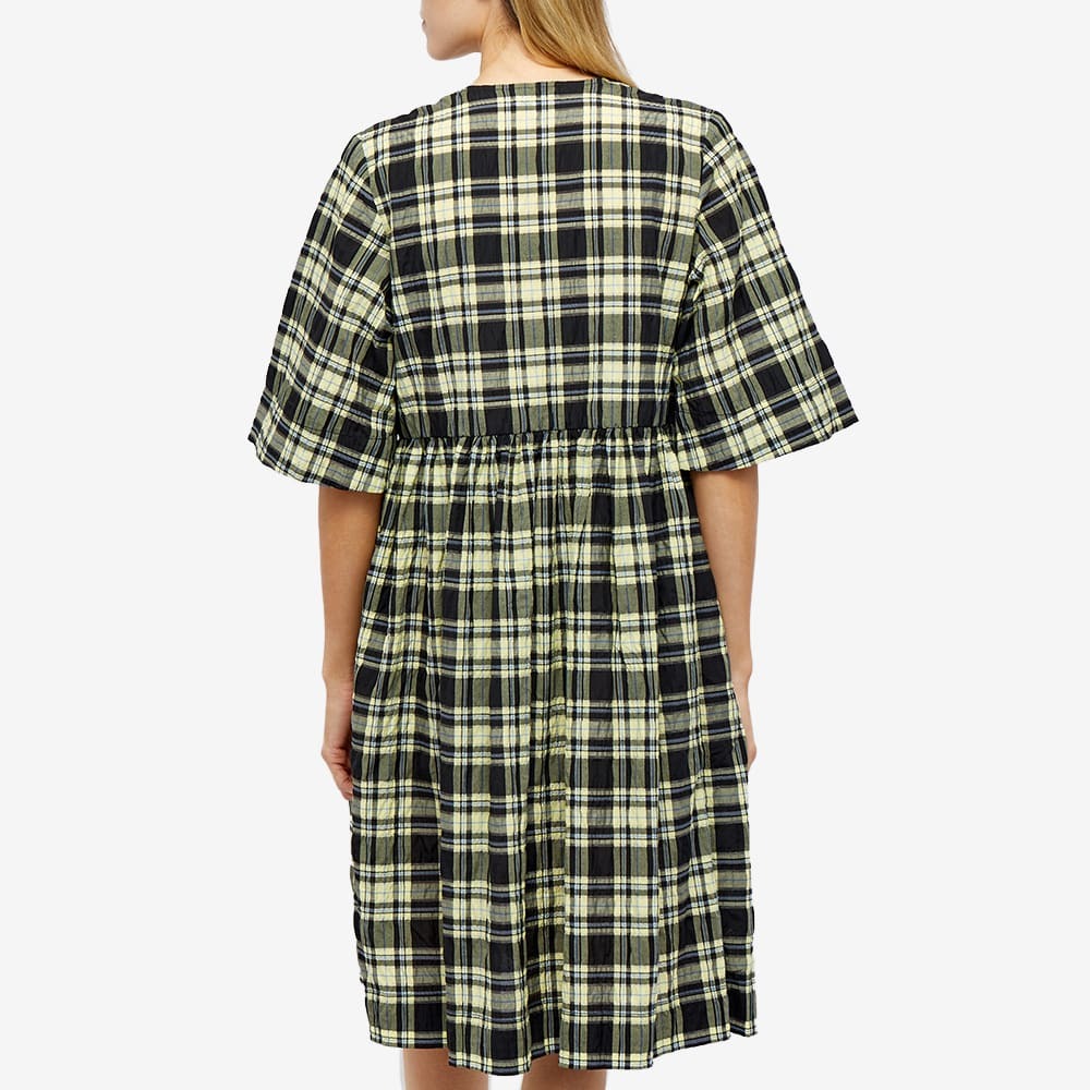 GANNI Women's Seersucker Check Midi Wrap Dress in Check Elfin Yellow GANNI