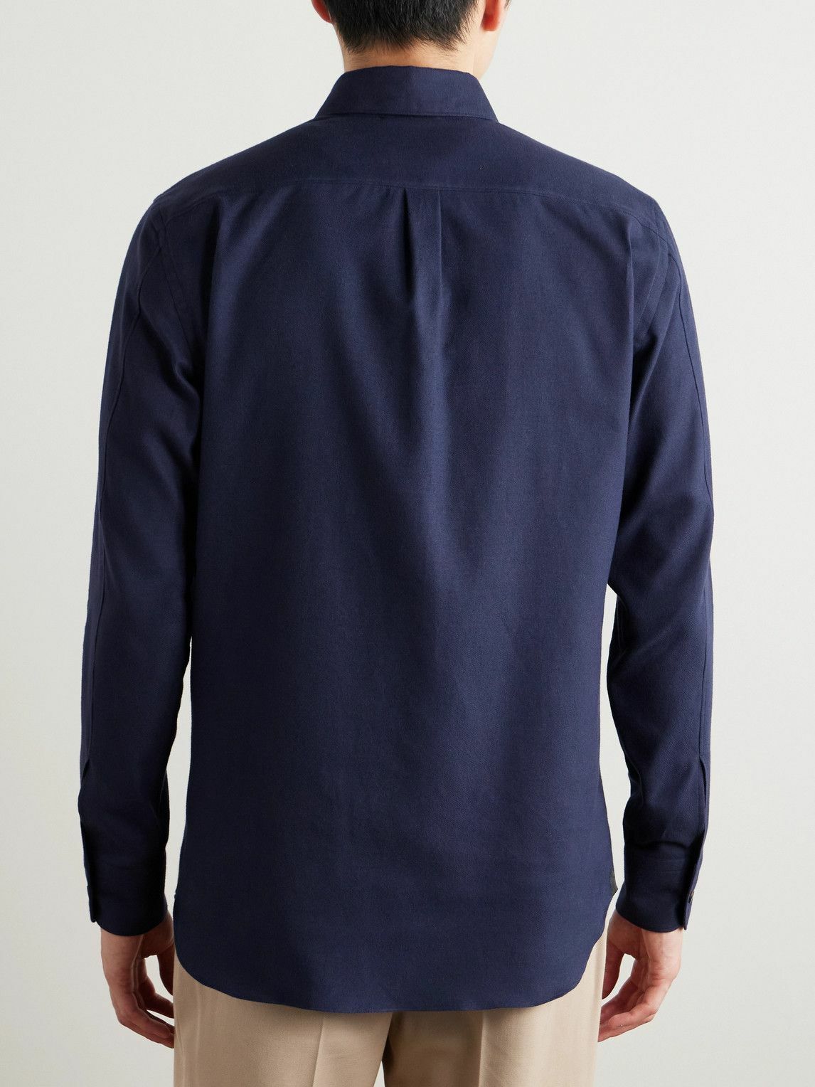 Zegna - Button-Down Collar Brushed Cotton-Twill Shirt - Blue Zegna