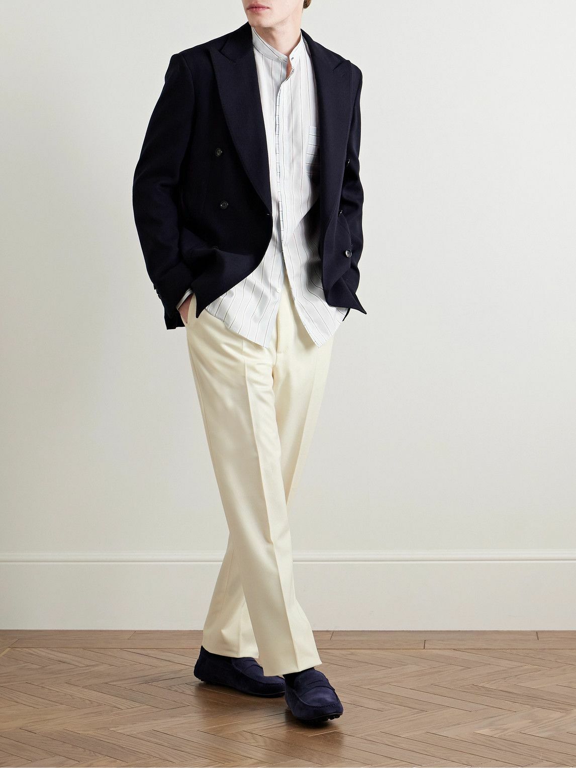 De Petrillo - Slim-Fit Straight-Leg Wool-Flannel Tuxedo Trousers ...
