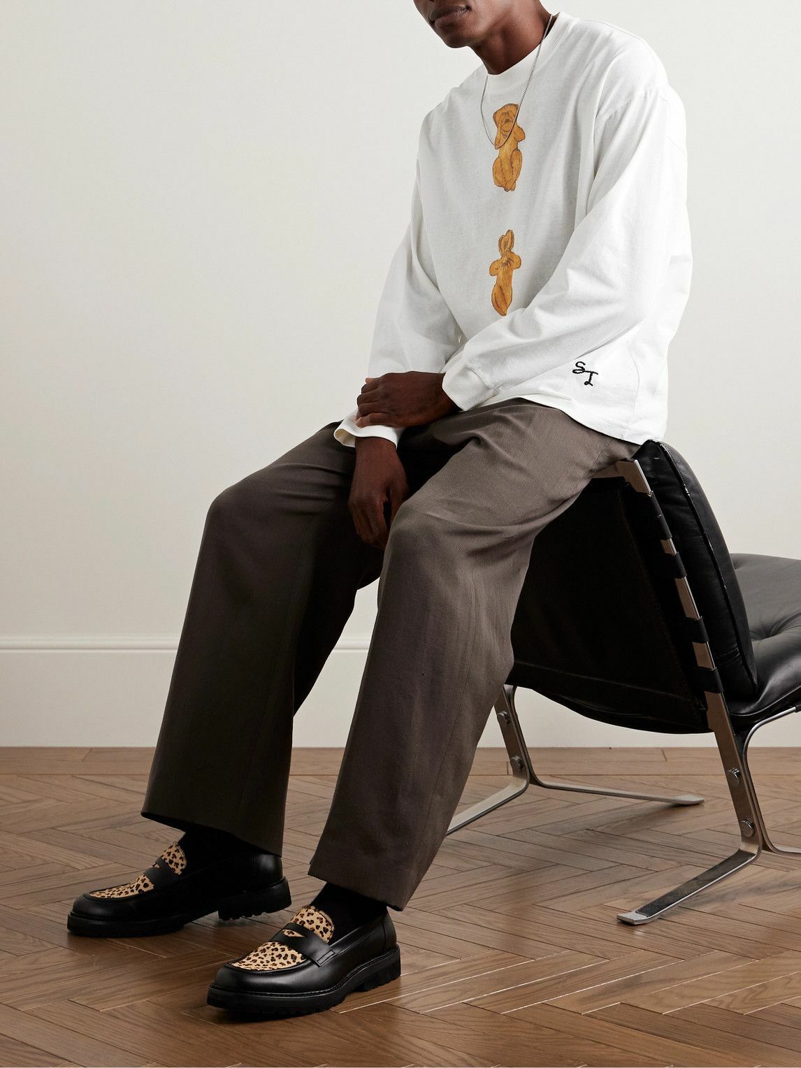 Small Talk - Logo-Embroidered Printed Cotton-Jersey T-Shirt - White ...