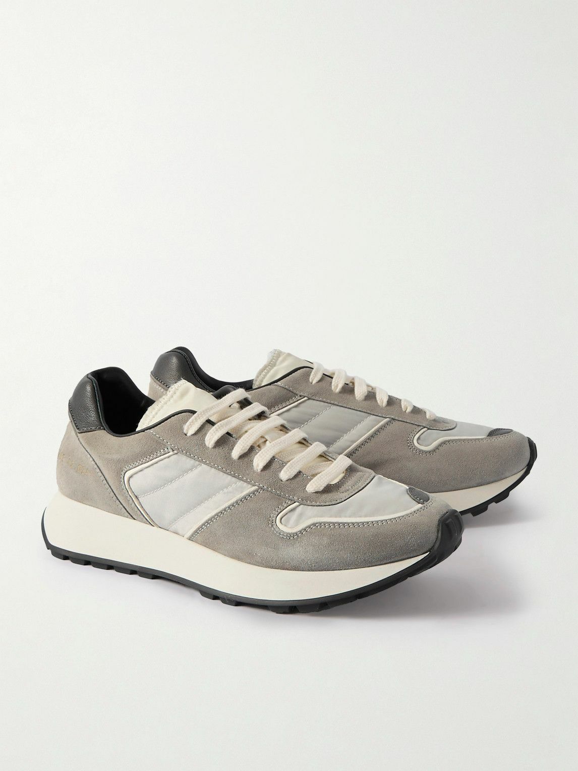 Common Projects - Track Leather-Trimmed Suede and Tech-Mesh Sneakers ...