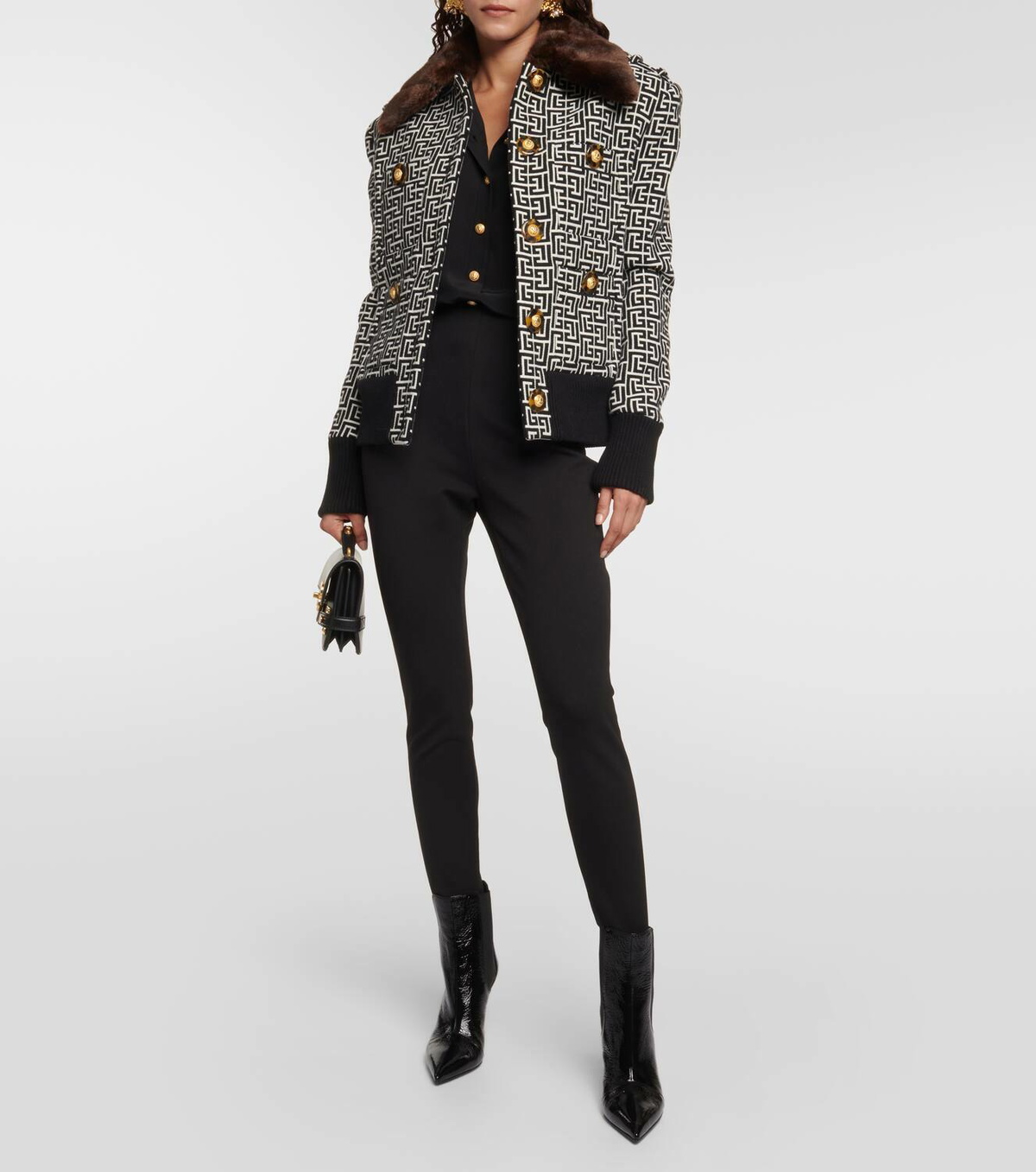 Balmain Monogram faux fur-trimmed jacket Balmain