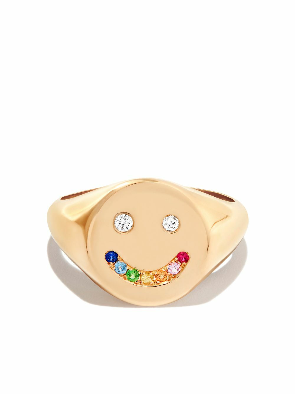 Roxanne First 14K Yellow Gold Rainbow Smiley Sapphire And Diamond Ring ...