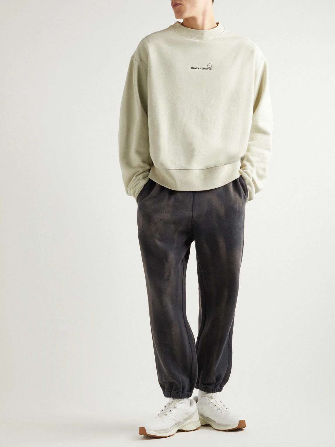 HAYDENSHAPES - Volume Tapered Distressed Logo-Embroidered Cotton-Jersey ...