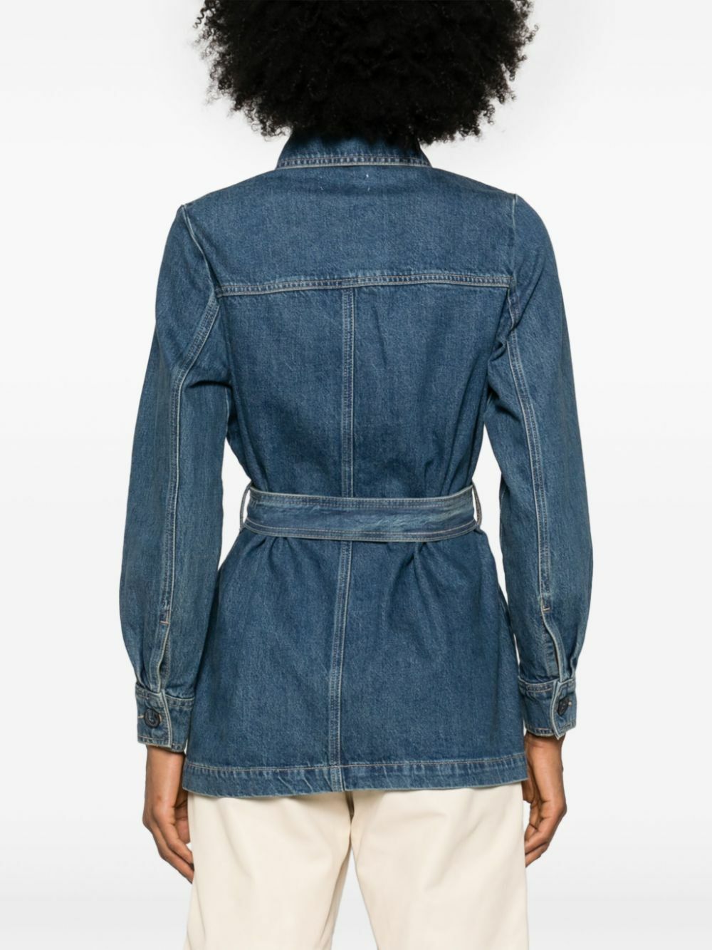 FRAME Blue Safari Belted Denim Jacket Frame Denim