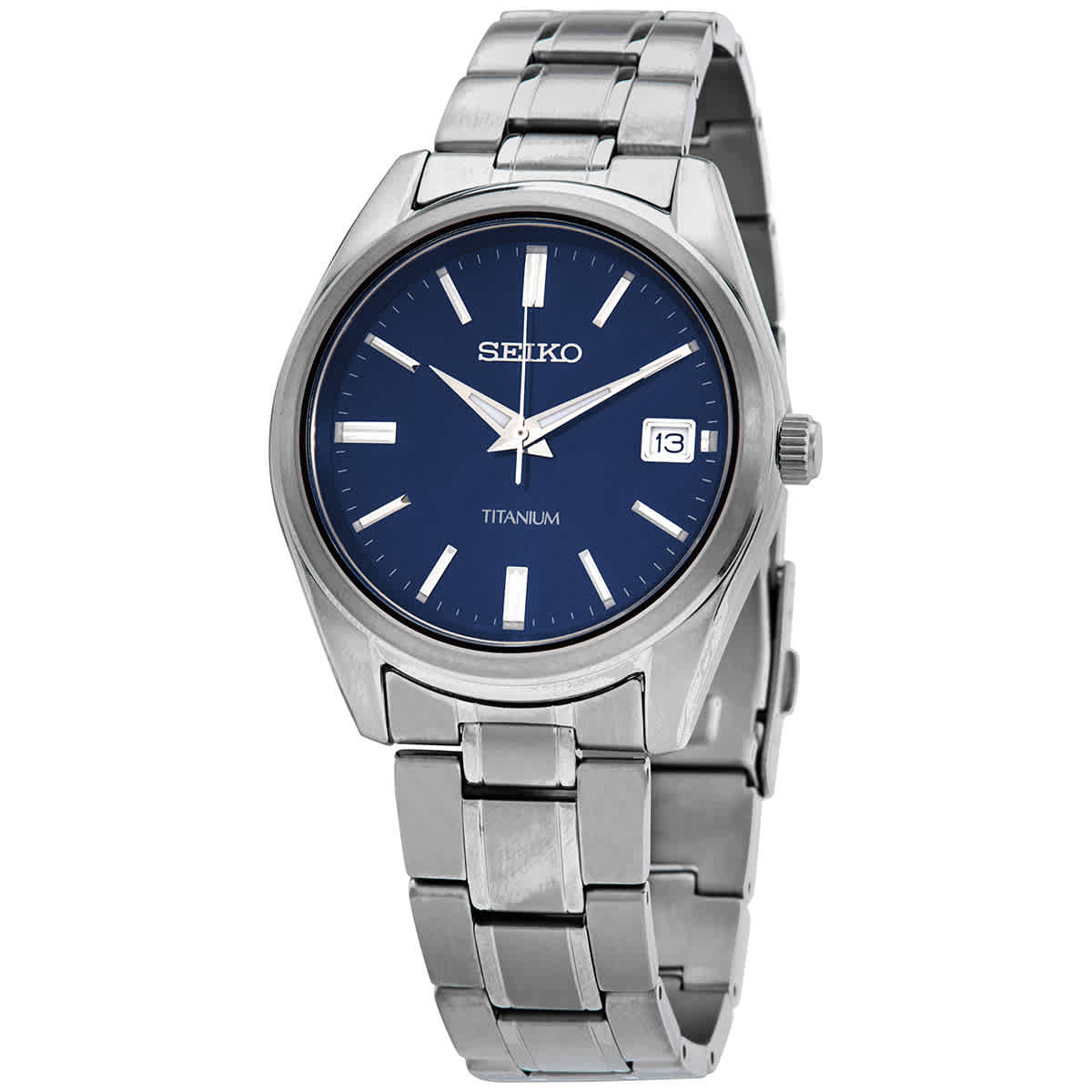 Seiko Classic Quartz Blue Dial Grey Titanium Mens Watch SUR373 Seiko