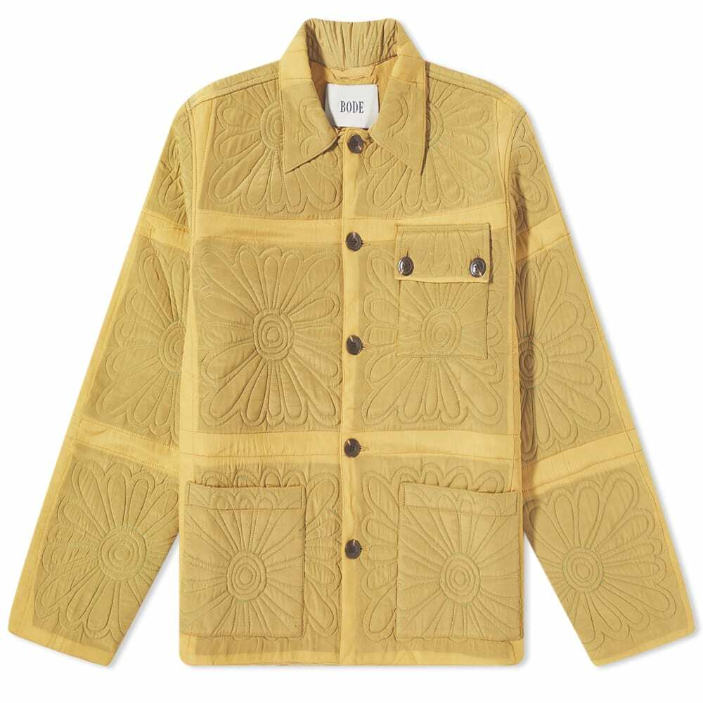 Bode Men's Botanic Shadow Quilt Jacket in Tan Green Bode