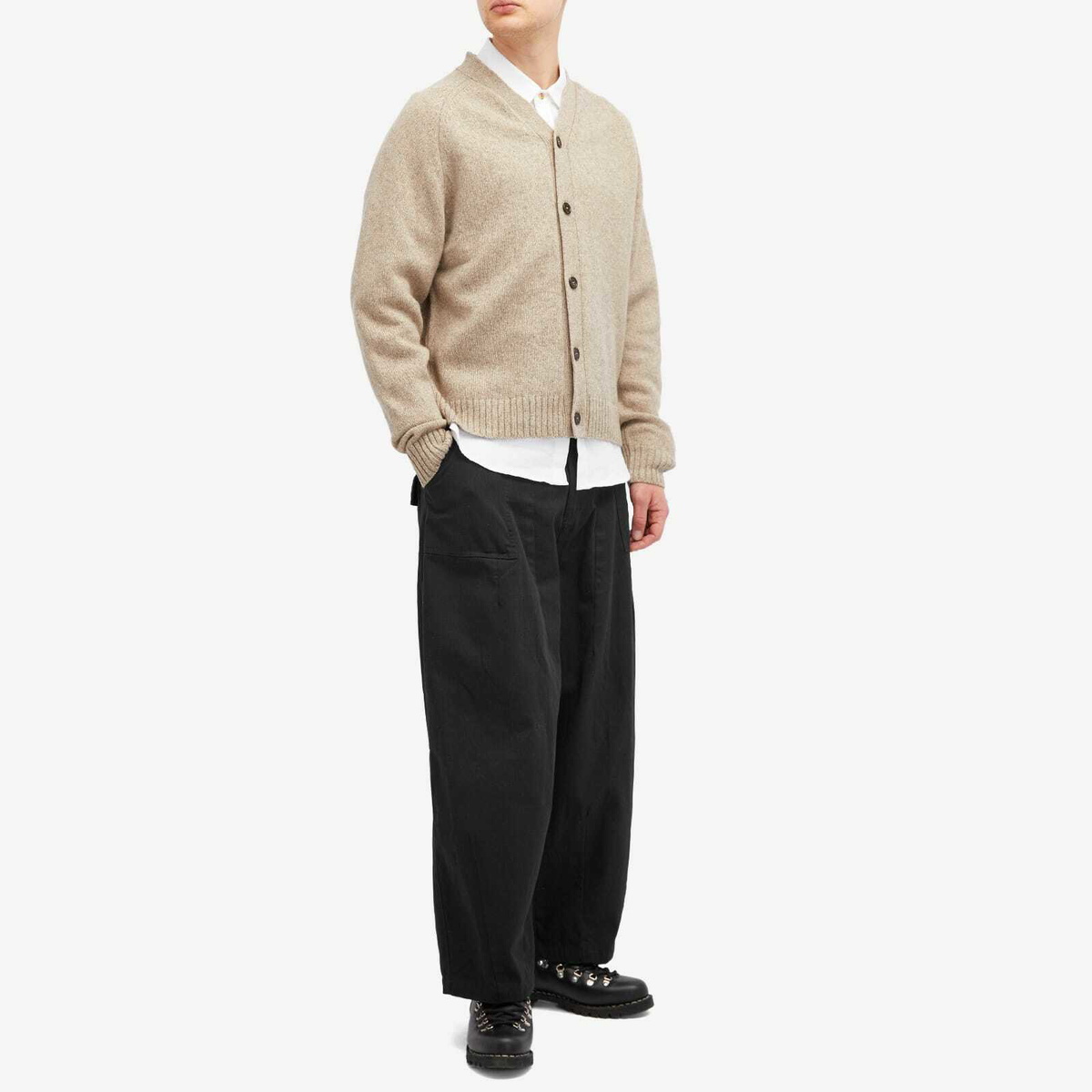 Universal Works Men's Eco Wool David Cardigan in Fawn Universal Works