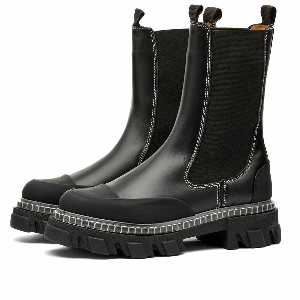 GANNI Women's Cleated Mid Chelsea Boot in Black GANNI