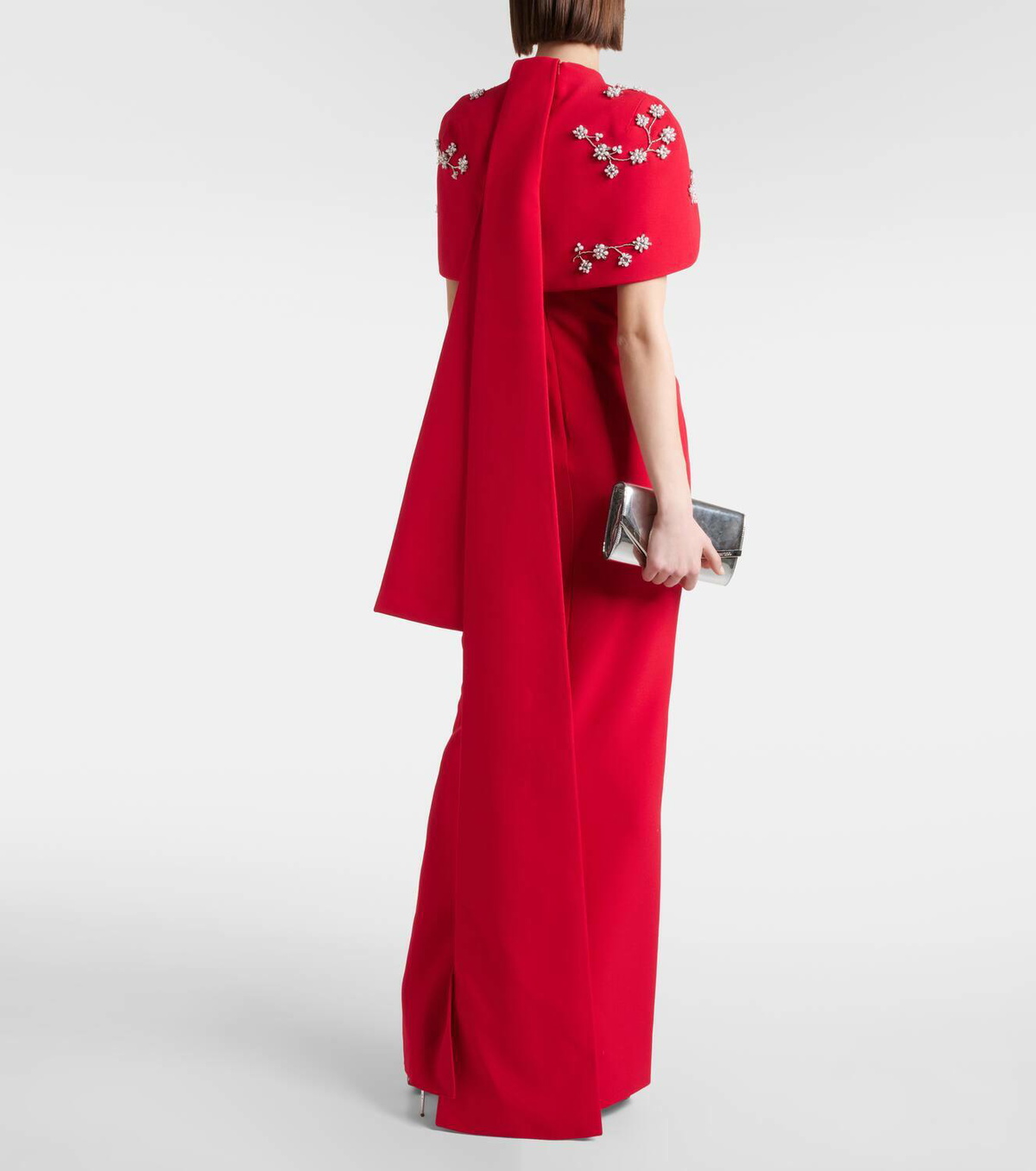 Safiyaa Embroidered caped crêpe gown Safiyaa