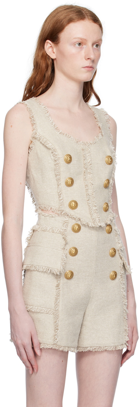 Balmain Beige Frayed Tank Top Balmain