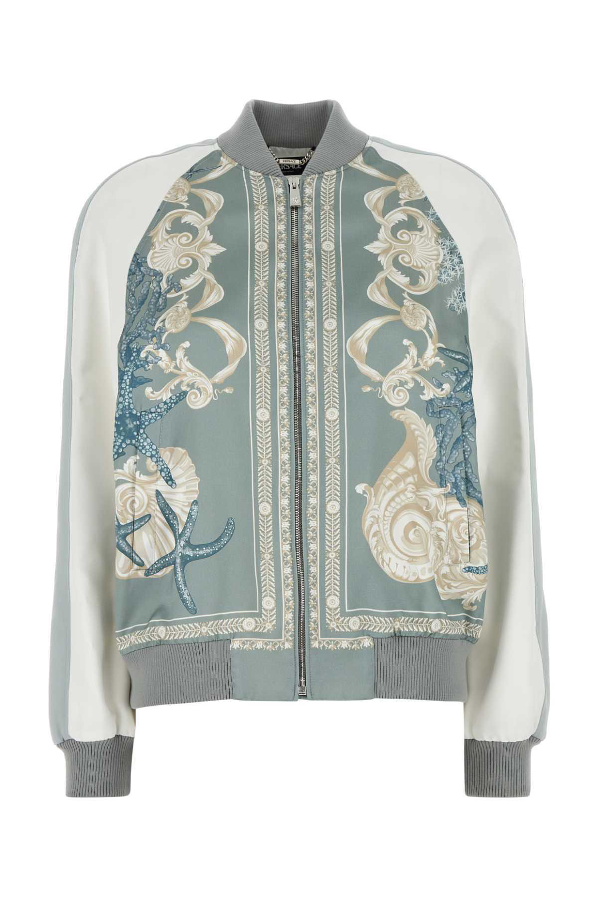 Versace Printed Satin Varsity Bomber Jacket Versace