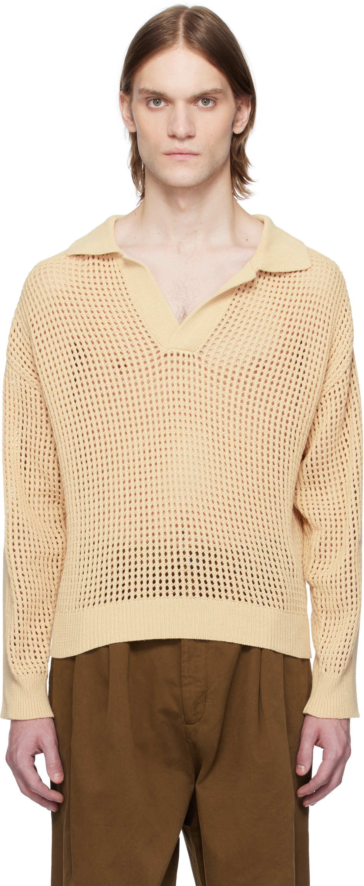 CMMN SWDN Beige Arram Open Knit Polo CMMN SWDN