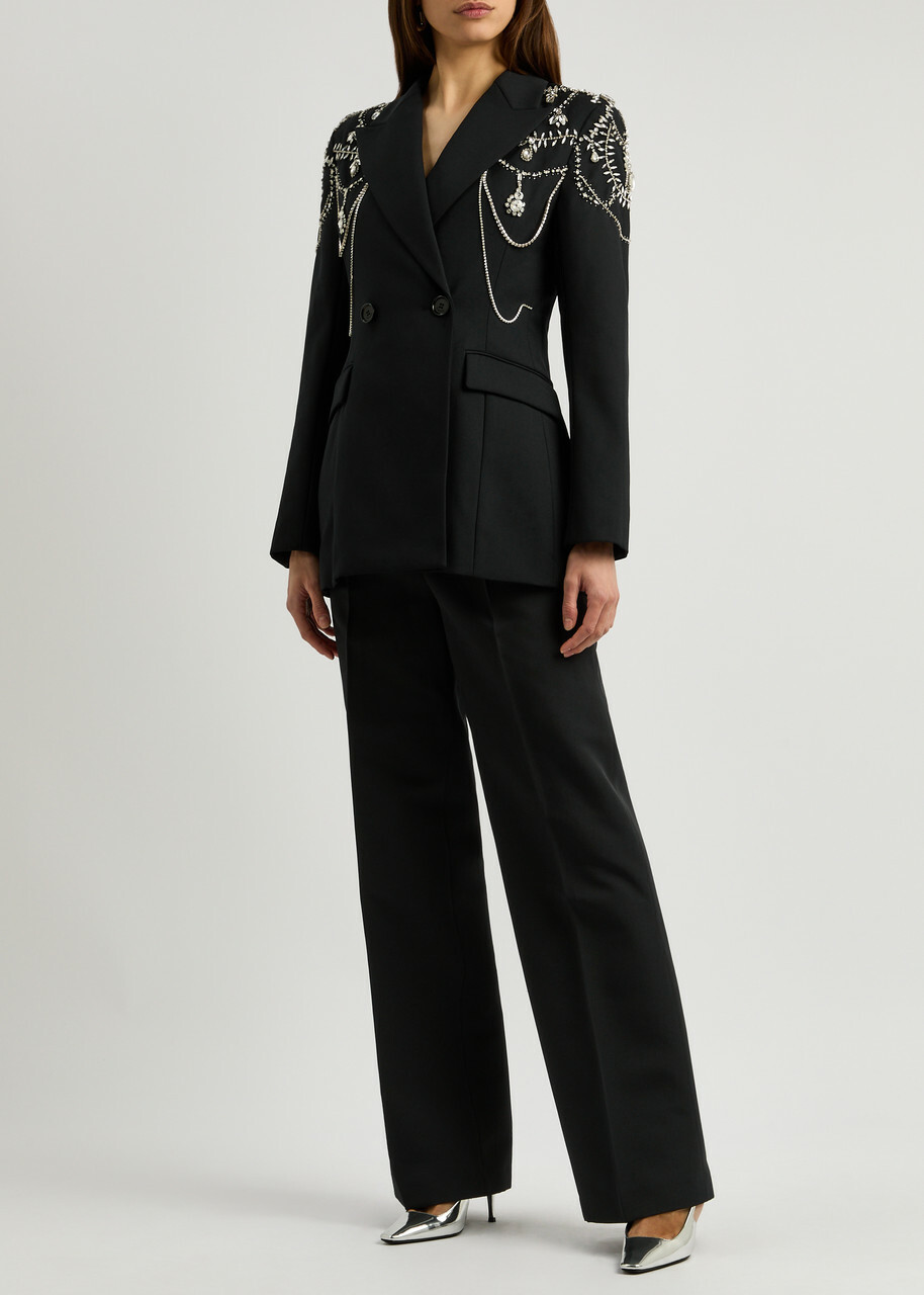 Jonathan Simkhai Getty Crystal-embellished Wool-blend Blazer Black And ...