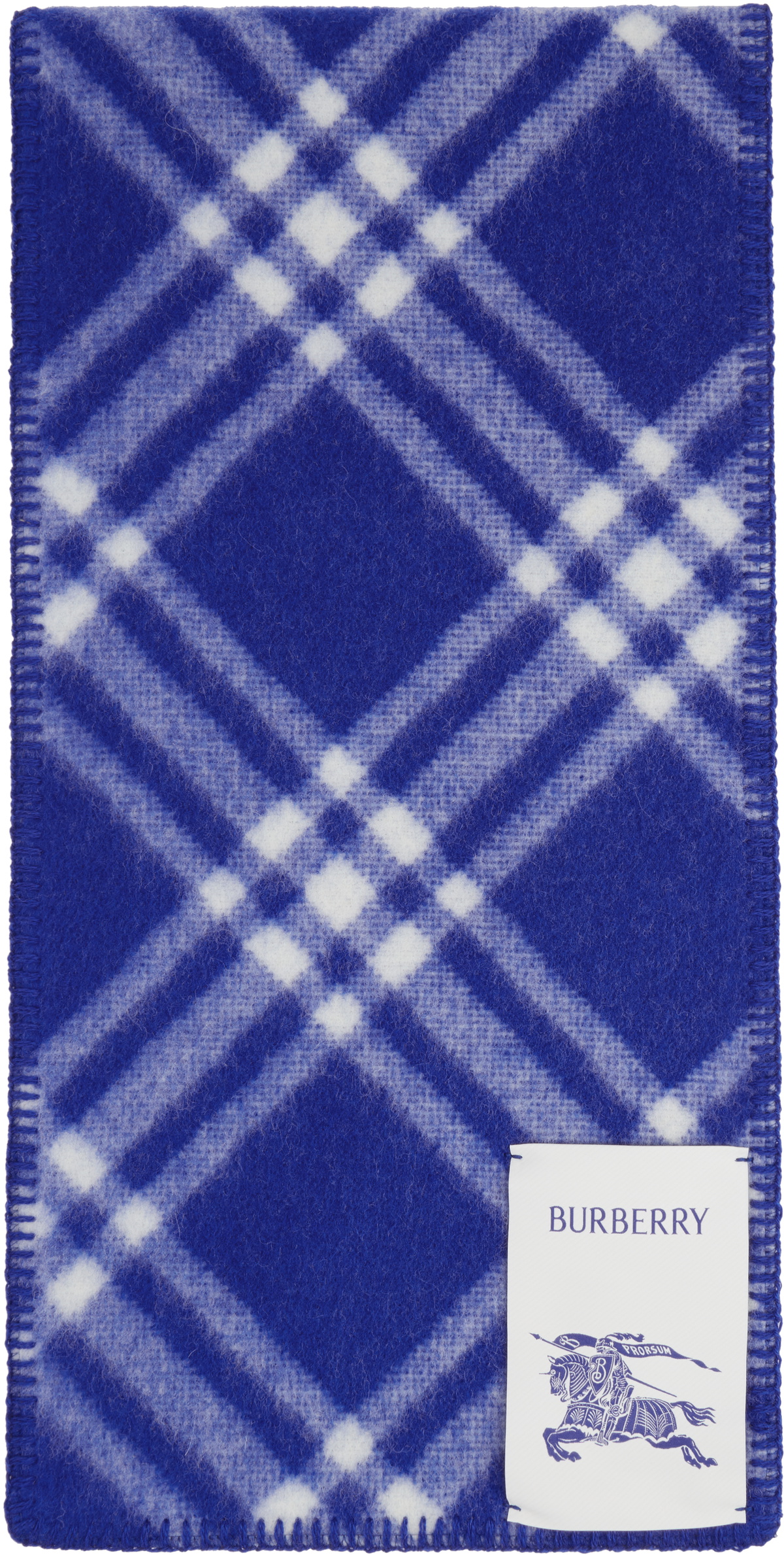 Burberry Blue & White Check Wool Scarf Burberry