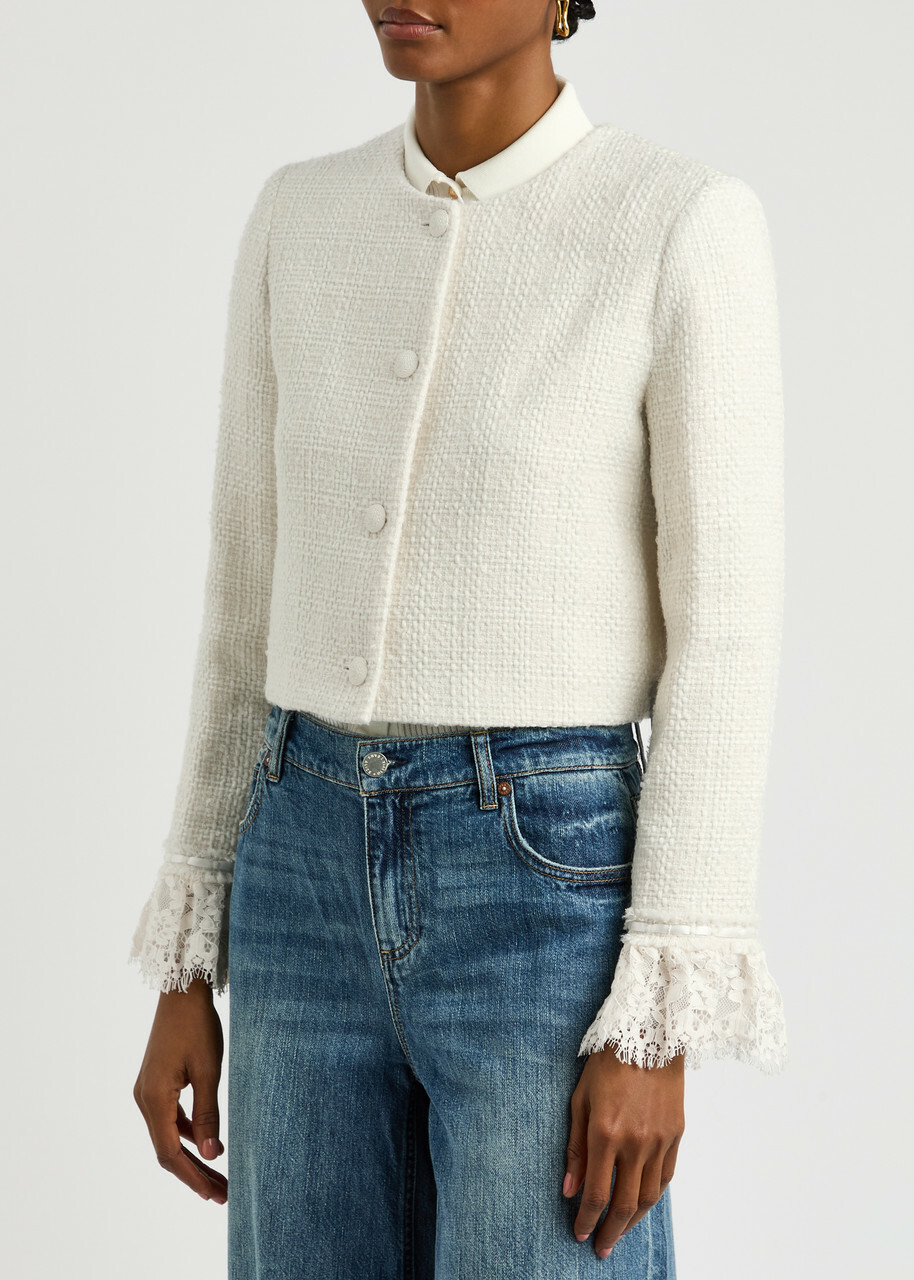 Alice + Olivia Millie Bouclé Tweed Jacket Off White Alice + Olivia