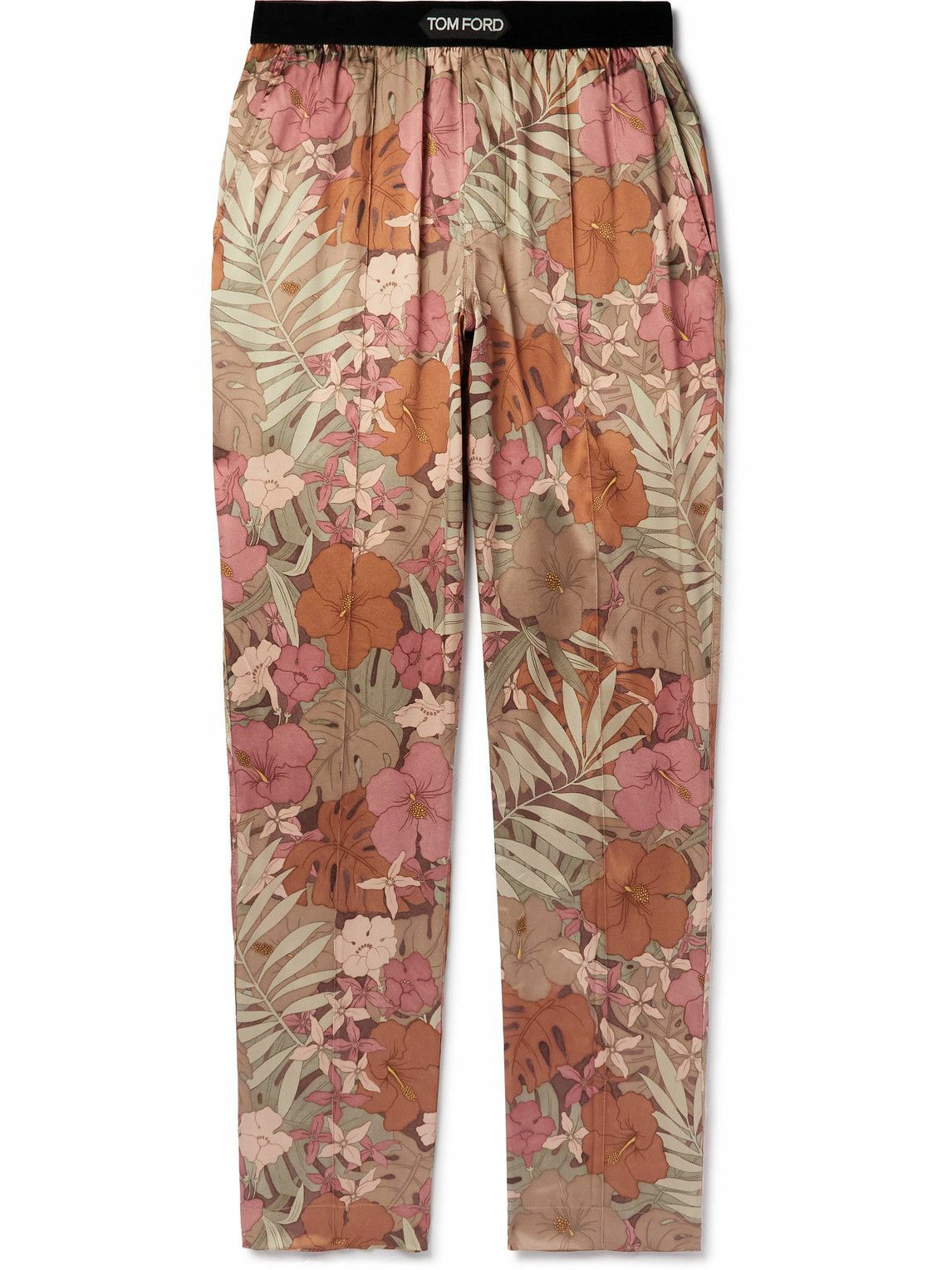 Tom Ford Velvet Trimmed Floral Print Stretch Silk Satin Pyjama