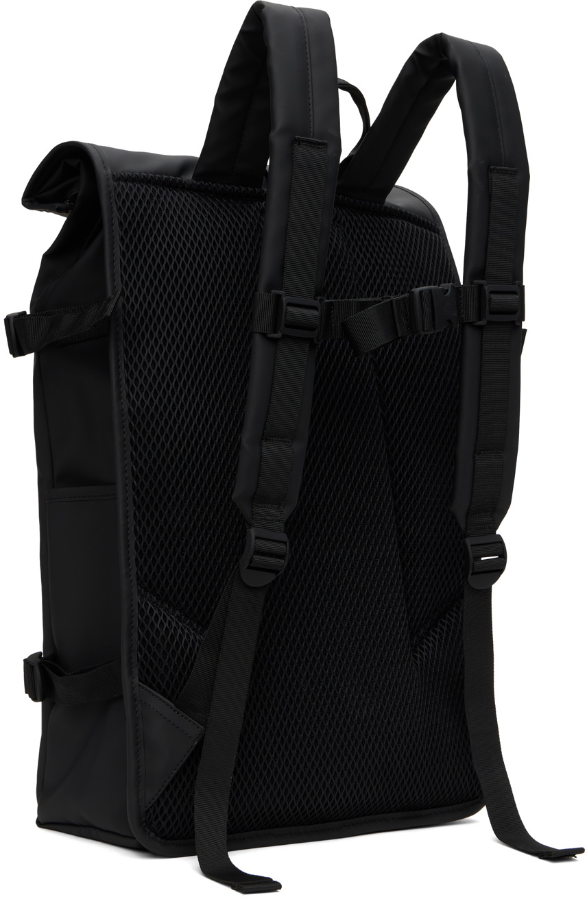 RAINS Black Rolltop Rucksack Large Backpack Rains