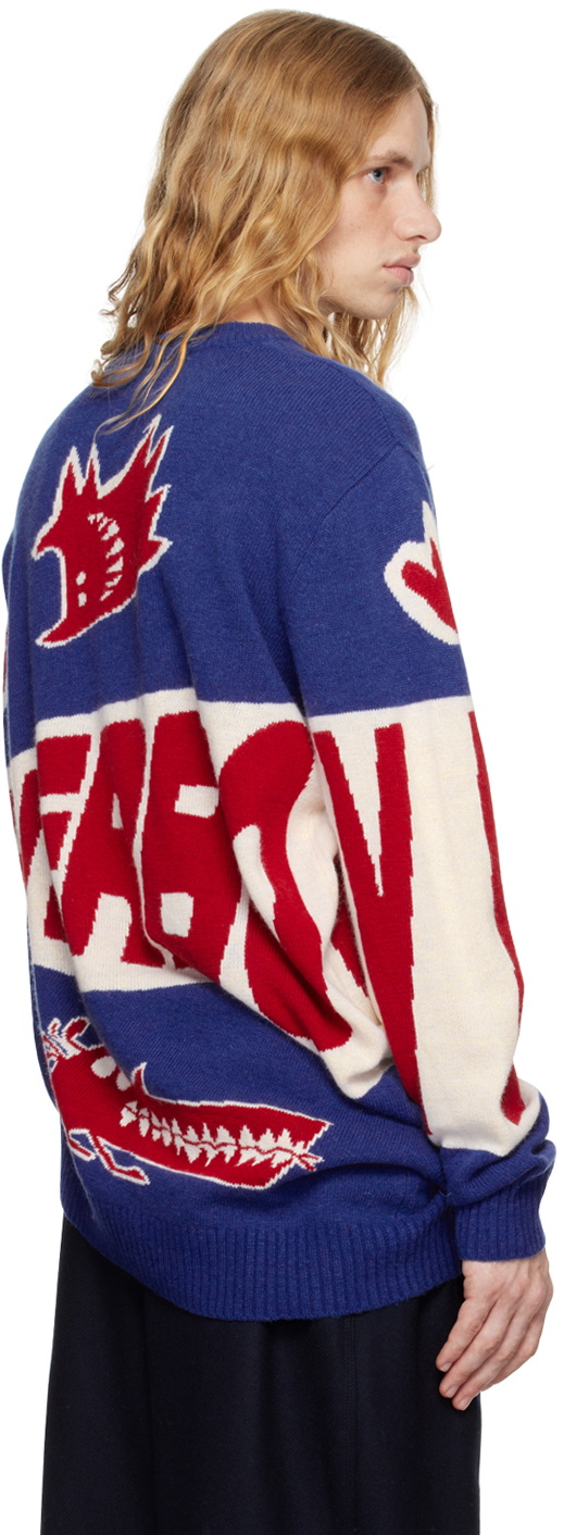 Charles Jeffrey LOVERBOY Blue & Red Topsy Turvy Loverboy Logo Sweater ...