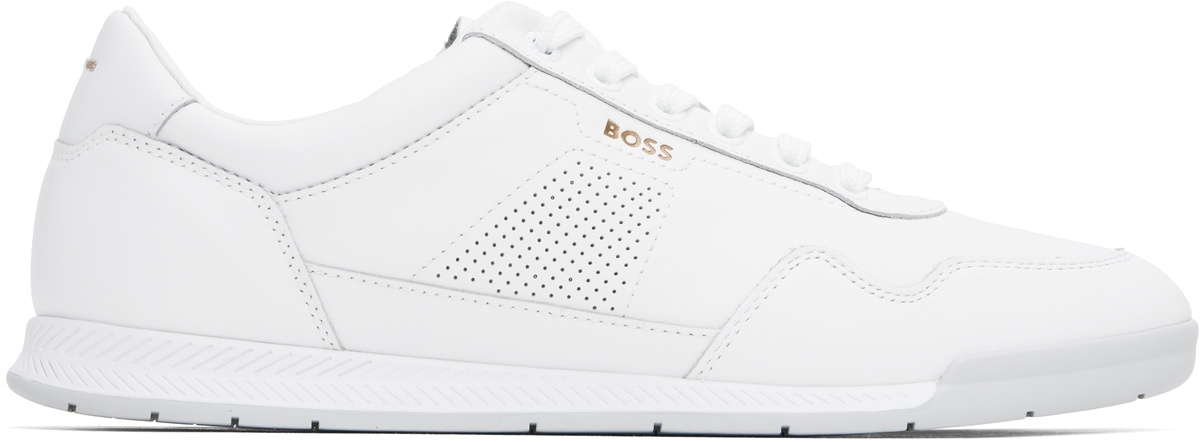 BOSS White Nappa-Leather Perforated Details Sneakers BOSS