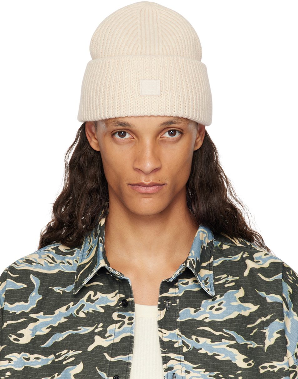 Acne Studios Beige Small Face Logo Beanie Acne Studios