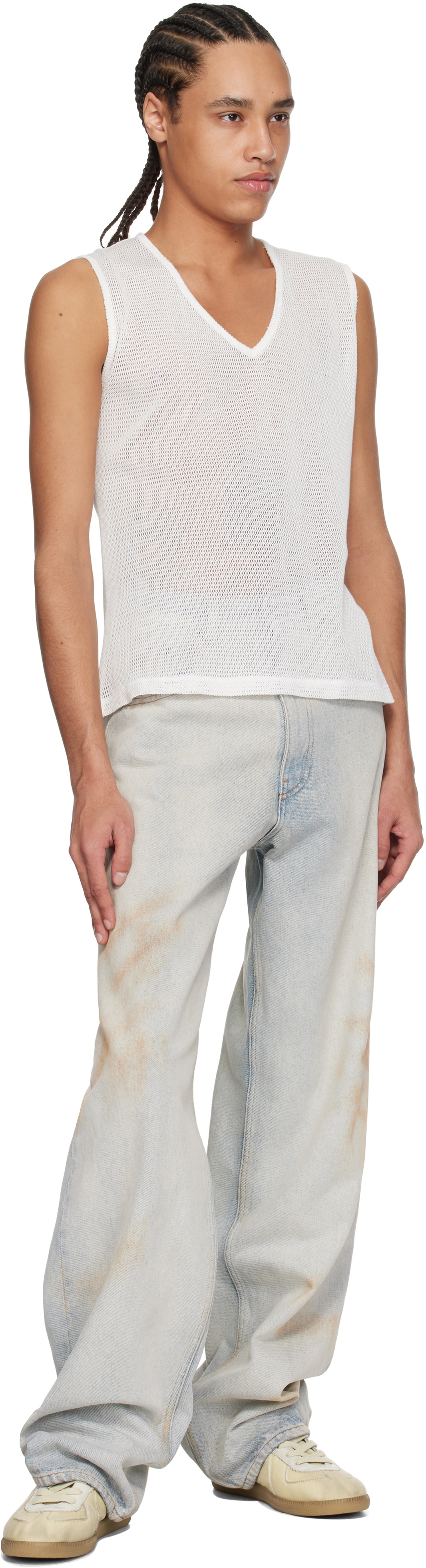 MM6 Maison Margiela White V-Neck Tank Top MM6 Maison Margiela