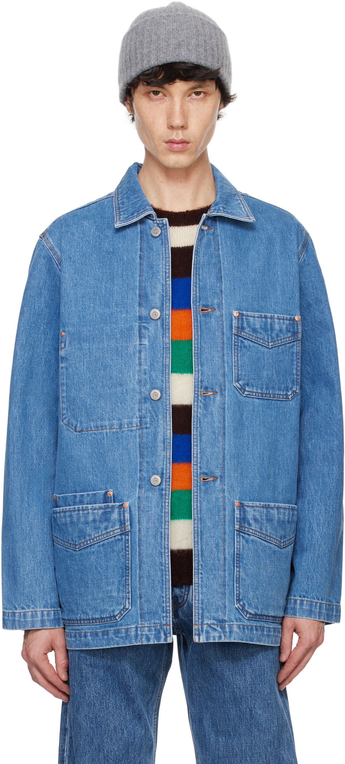 Drake's Blue Selvedge Five-Pocket Denim Chore Jacket Drake's
