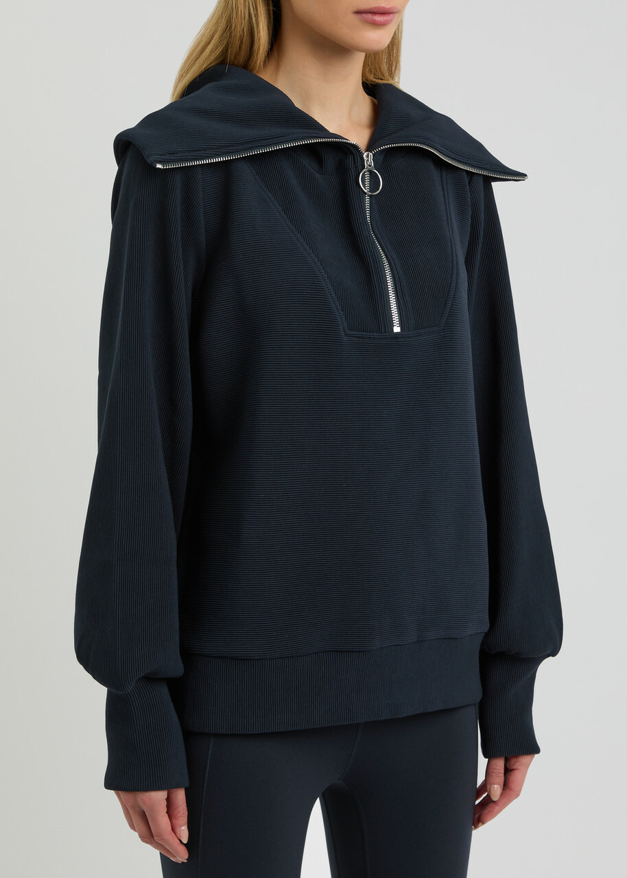 Varley Vine Ribbed Half-zip Cotton-blend Sweatshirt Dark Blue Varley