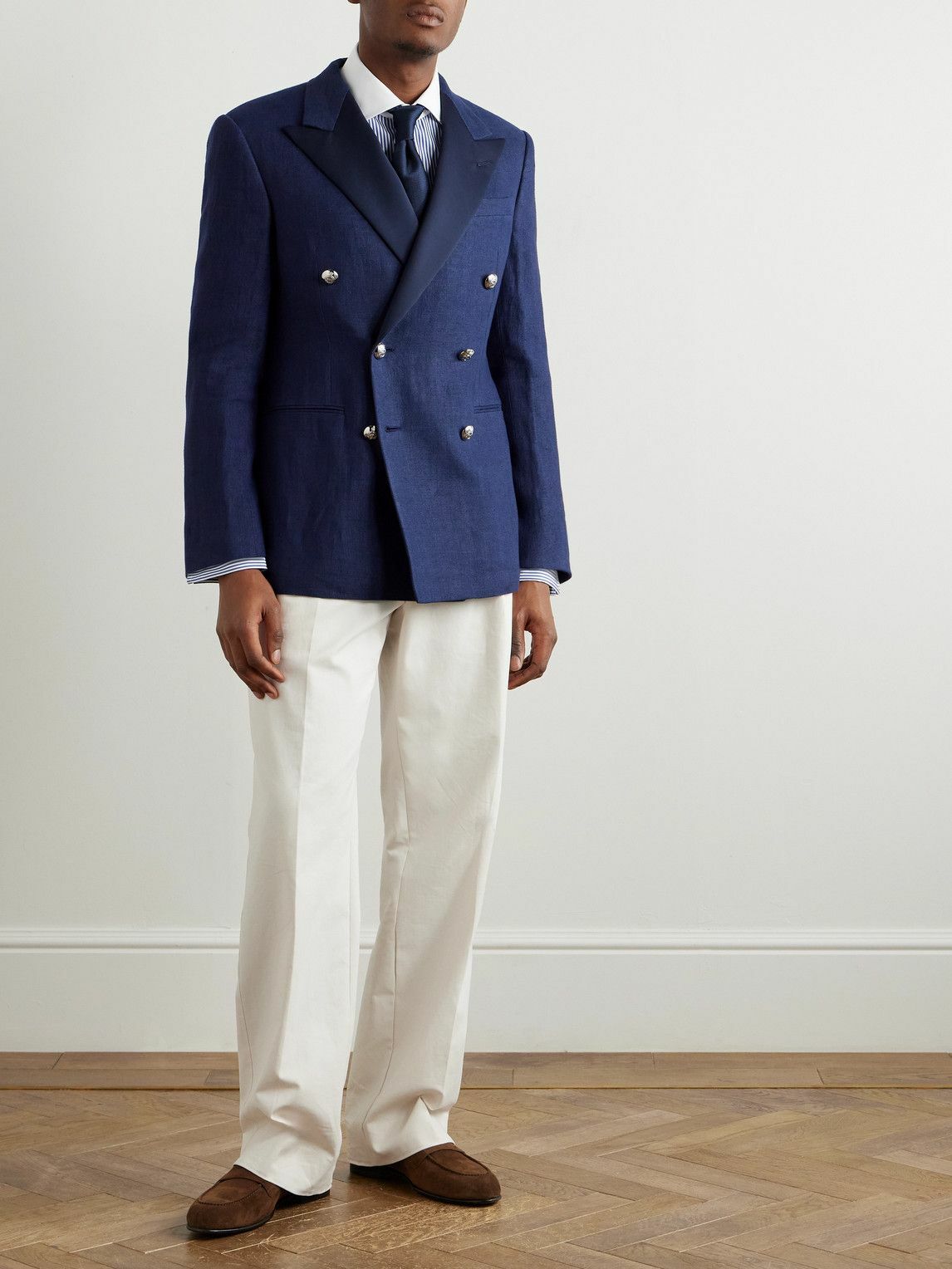 Ralph Lauren Purple label - Double-Breasted Satin-Trimmed Linen-Canvas ...