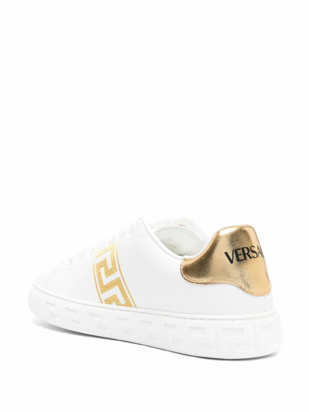 Versace White Greca Embroidered Leather Sneakers Versace